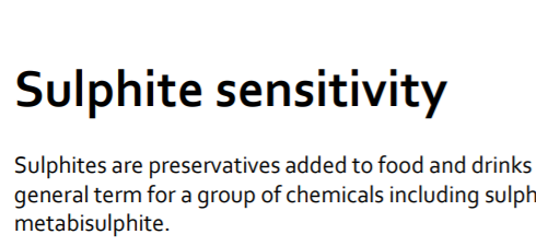 Sulphites Sensitivity, a useful fact sheet | Pochat Training